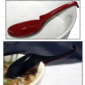 Happy Sales Melamine Soba, Rice Spoons, Chinese Won Ton Soup Spoon, Asian Red and Black, 6 Pack Notch & Hook Style