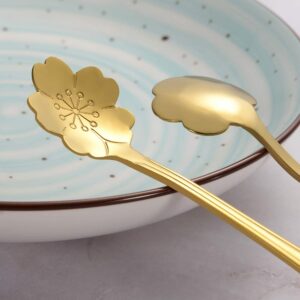 AnSaw 8 Pcs Flower Spoon Set, Stainless Steel Reusable Tea Scoops Stirring Spoon Coffee Spoon Mixing Spoon Sugar Dessert Cake Spoon Ice Cream Spoons Tableware for Tea Parties (length:4.9 inch, Gold)