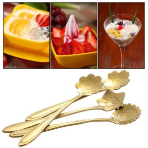 AnSaw 8 Pcs Flower Spoon Set, Stainless Steel Reusable Tea Scoops Stirring Spoon Coffee Spoon Mixing Spoon Sugar Dessert Cake Spoon Ice Cream Spoons Tableware for Tea Parties (length:4.9 inch, Gold)