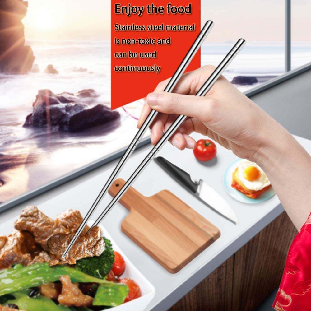 5 Pairs Metal Chopsticks Reusable, Stainless Steel Chopsticks Set, Lightweight 304 Non-Slip Metal Chop Sticks Dishwasher Safe, Japanese Korean for Cooking Chopsticks 8.9 Inch (Silver)