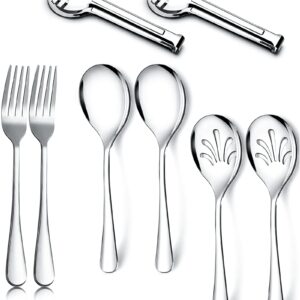 Hohscheid Stainless Steel Flatware Serving Utensils, 8 Pieces Buffet Catering Party Banquet Flatware Serving Set, Include Serving Spoons, Slotted Spoons, Tongs and Forks