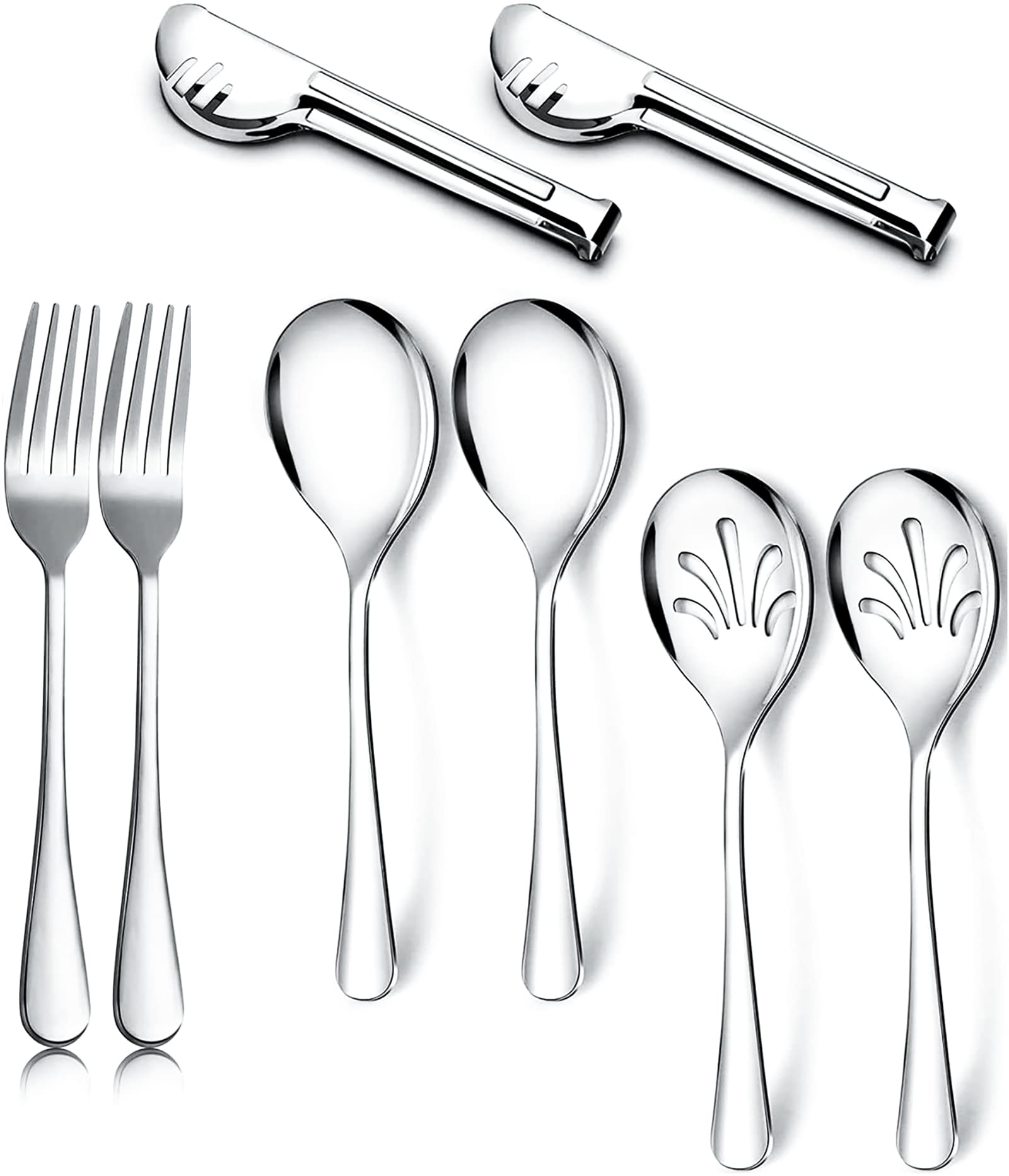 Hohscheid Stainless Steel Flatware Serving Utensils, 8 Pieces Buffet Catering Party Banquet Flatware Serving Set, Include Serving Spoons, Slotted Spoons, Tongs and Forks