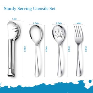 Hohscheid Stainless Steel Flatware Serving Utensils, 8 Pieces Buffet Catering Party Banquet Flatware Serving Set, Include Serving Spoons, Slotted Spoons, Tongs and Forks