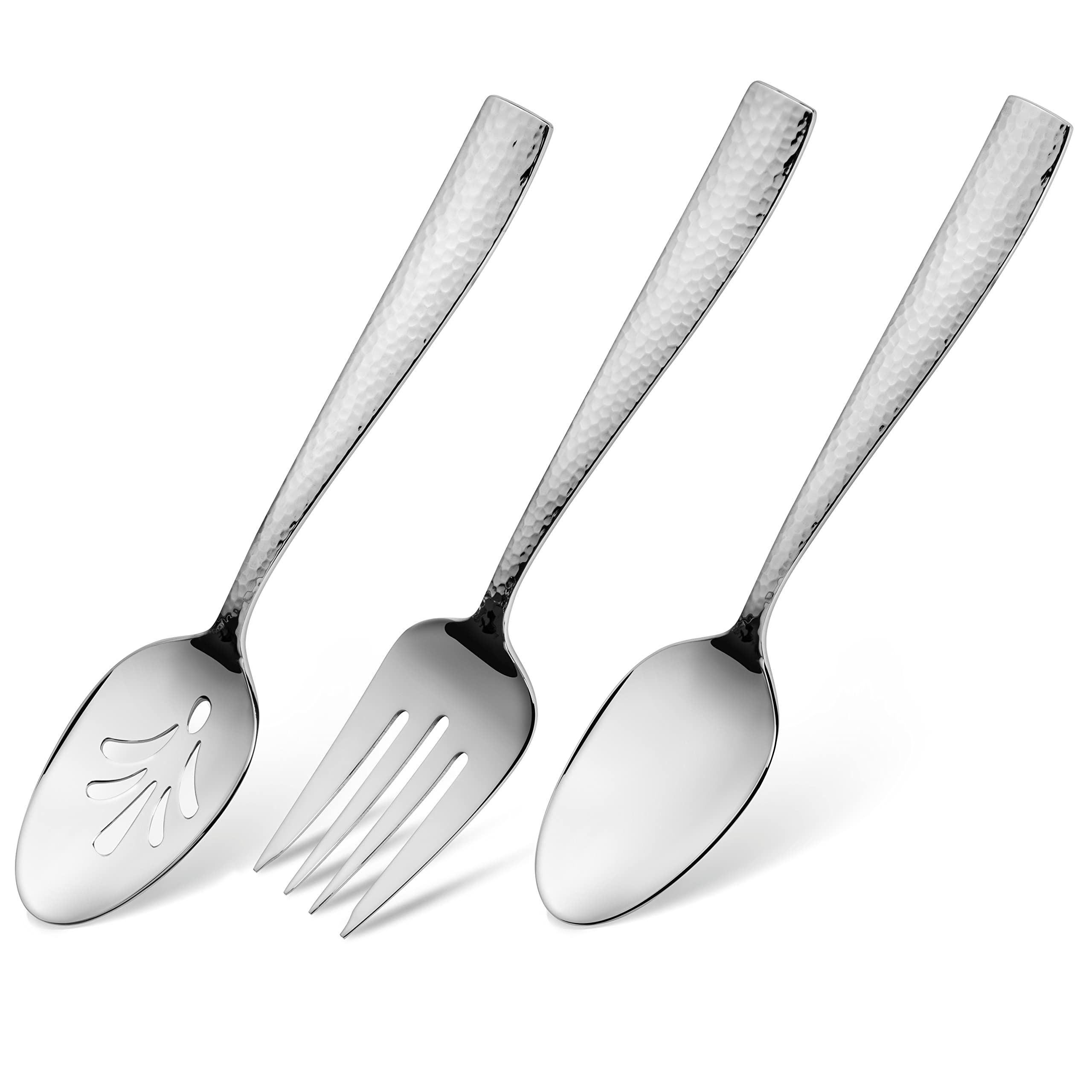 Hudson Essentials 9-Piece Hammered 18/10 Stainless Steel Silverware Serving Spoons and Forks Set - Hostess Buffet Flatware Utensils