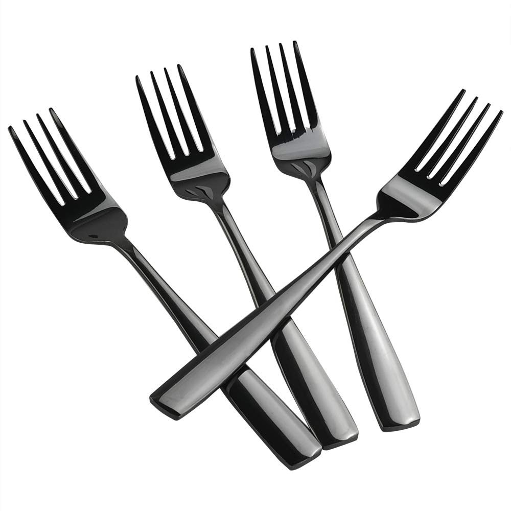 Teyyvn 16-Piece Mirror Finish Black Stainless Steel Dinner Forks, Cutlery Forks, 8.07-INCH