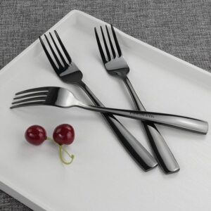 Teyyvn 16-Piece Mirror Finish Black Stainless Steel Dinner Forks, Cutlery Forks, 8.07-INCH