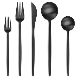 luxury matte black silverware set, 20-piece 18/8 stainless steel flatware sets for 4, silverware flatware set for home, kitchen and restaurant