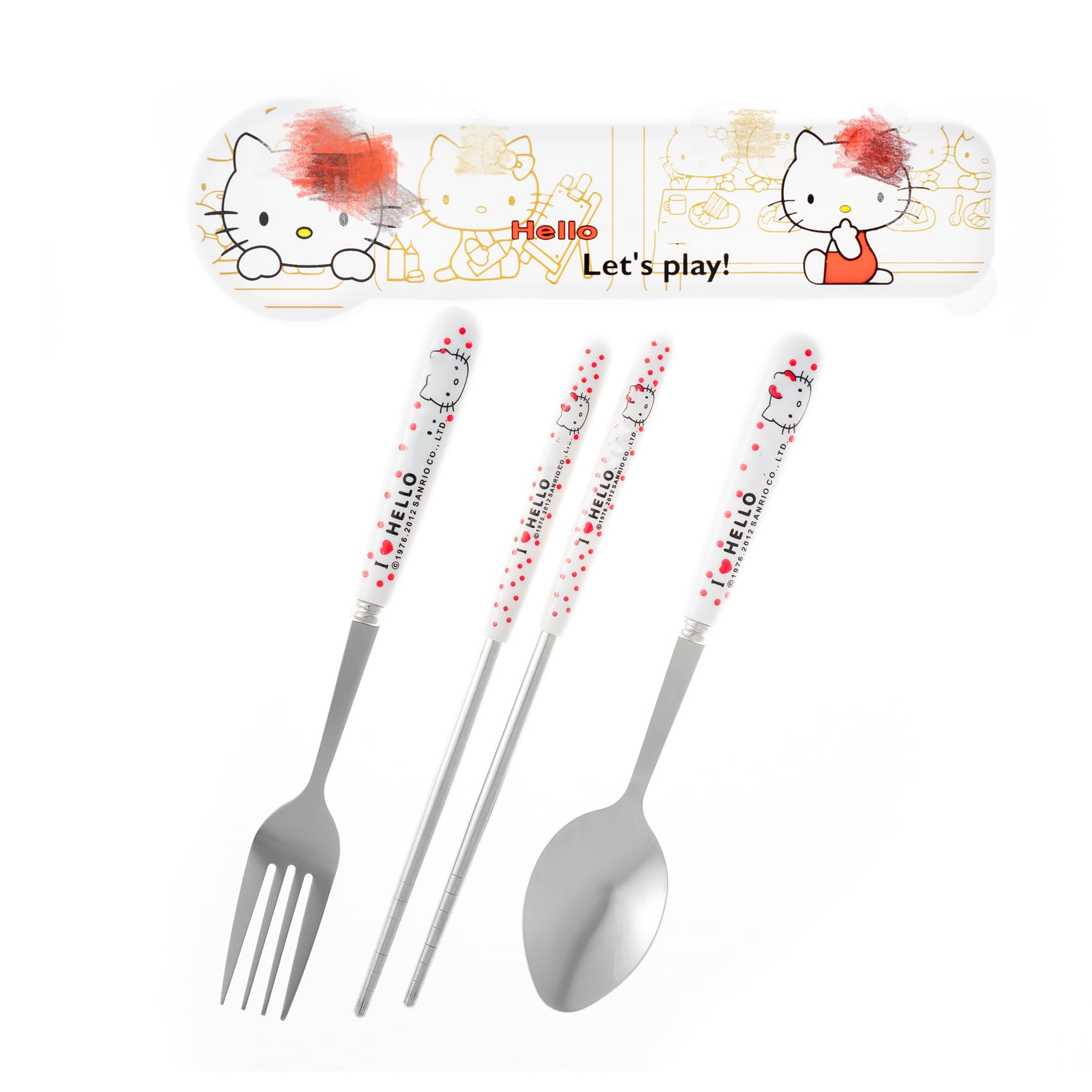 oneZHI Cartoon Kitty Utensils Set Includes Reusable Stainless Steel Fork Spoon Chopsticks And Cute Cat Carrying Case Durable