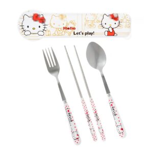 oneZHI Cartoon Kitty Utensils Set Includes Reusable Stainless Steel Fork Spoon Chopsticks And Cute Cat Carrying Case Durable