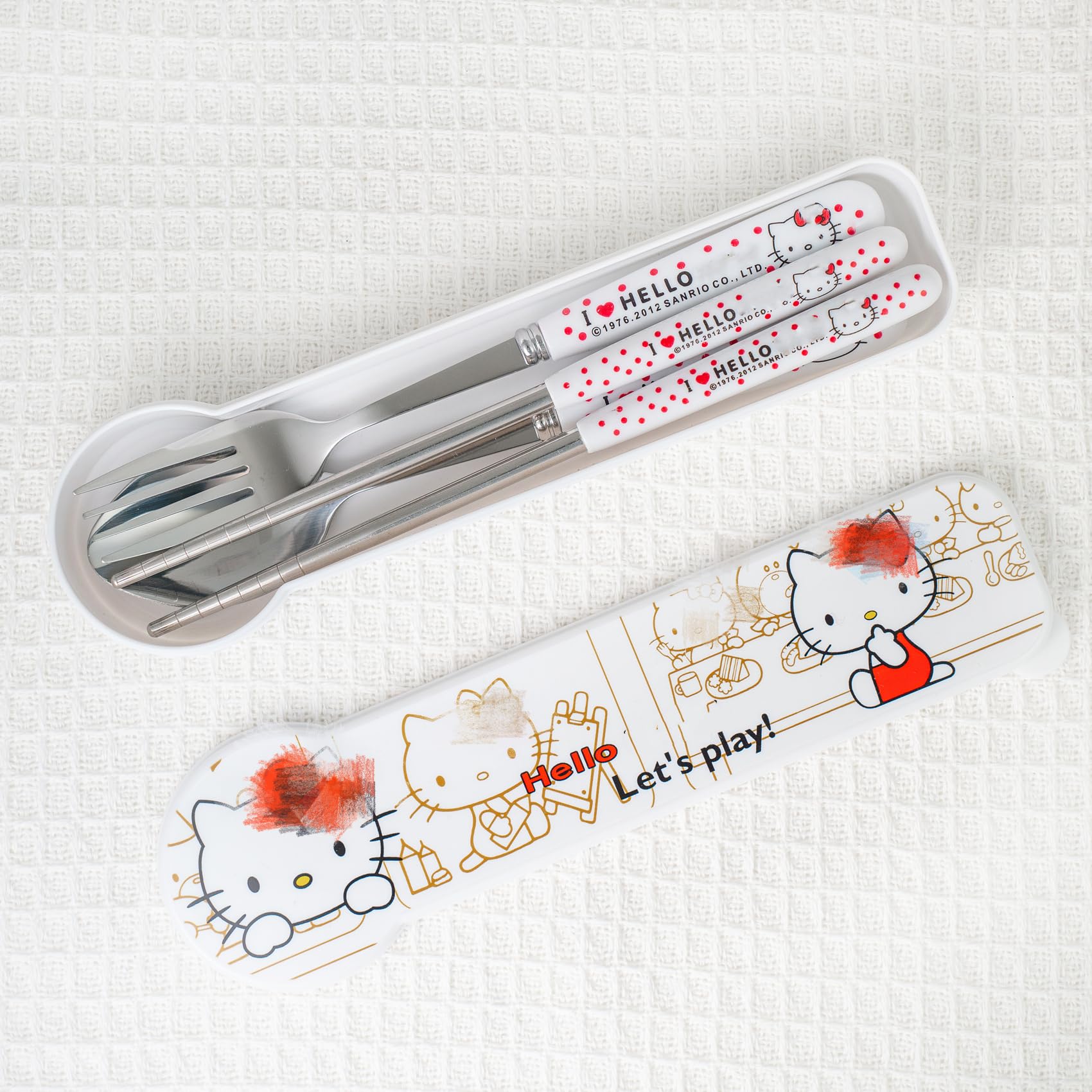 oneZHI Cartoon Kitty Utensils Set Includes Reusable Stainless Steel Fork Spoon Chopsticks And Cute Cat Carrying Case Durable