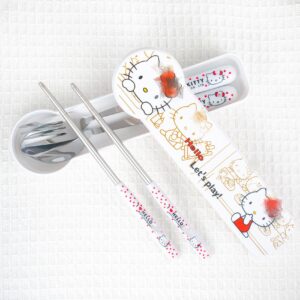 oneZHI Cartoon Kitty Utensils Set Includes Reusable Stainless Steel Fork Spoon Chopsticks And Cute Cat Carrying Case Durable