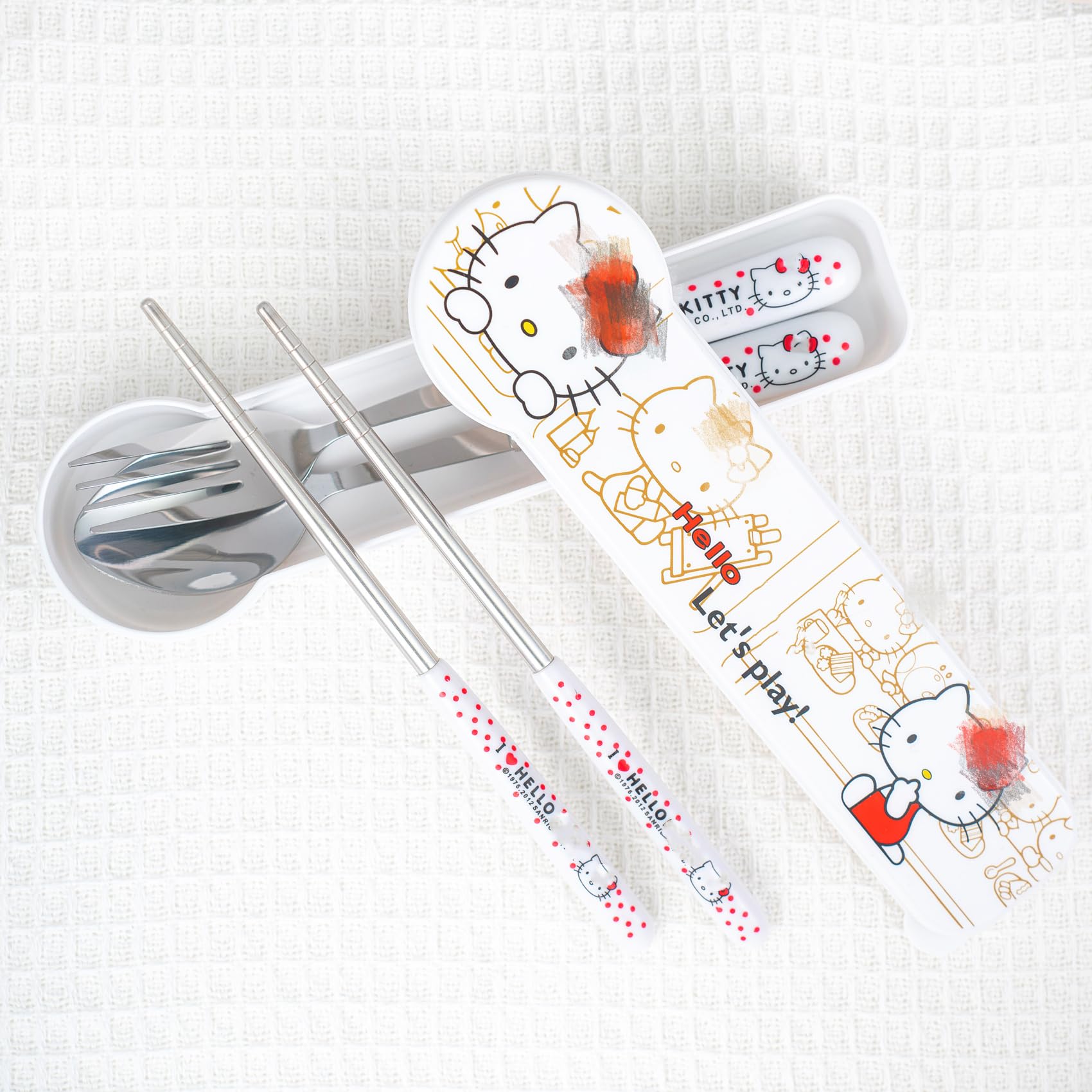 oneZHI Cartoon Kitty Utensils Set Includes Reusable Stainless Steel Fork Spoon Chopsticks And Cute Cat Carrying Case Durable