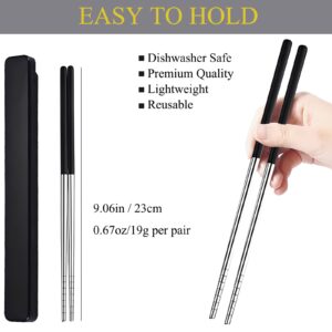 Portable & Reusable Chopsticks Stainless Steel Chopsticks with Case for School,Camping,Travel, Bento Box, 9 Inches in length, Alternative to Wooden (Black+Blue)