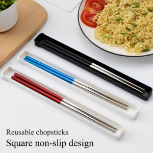 Portable & Reusable Chopsticks Stainless Steel Chopsticks with Case for School,Camping,Travel, Bento Box, 9 Inches in length, Alternative to Wooden (Black+Blue)