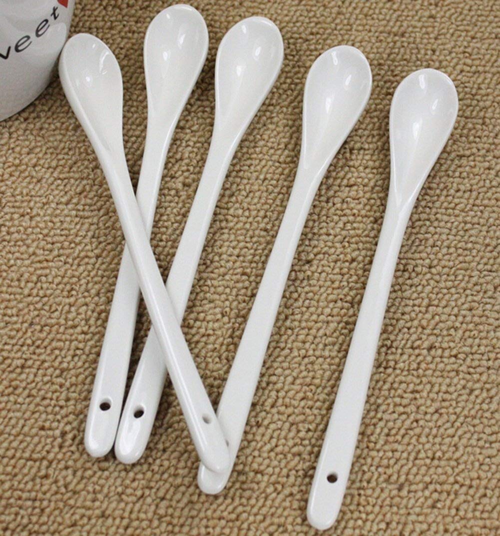 VNDEFUL 5PCS Stir-stirring Spoon With Ceramic Handle Creative Spoon Coffee Spoon