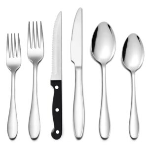 lianyu 48-piece silverware set for 8 with steak knives, stainless steel flatware cutlery set, eating utensils tableware include forks knives spoons, dishwasher safe