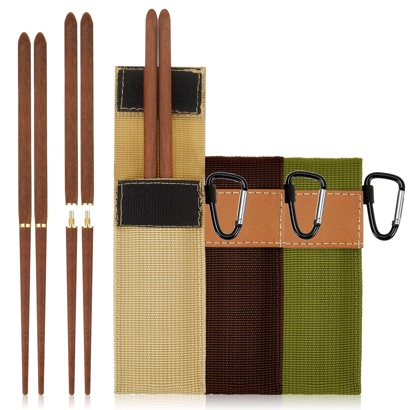 3 Pieces Rosewood Foldable Wood Chopsticks Portable Outdoor Utensils Reusable Travel Chopsticks Collapsible Chopsticks with 3 Pieces Carrying Pouch