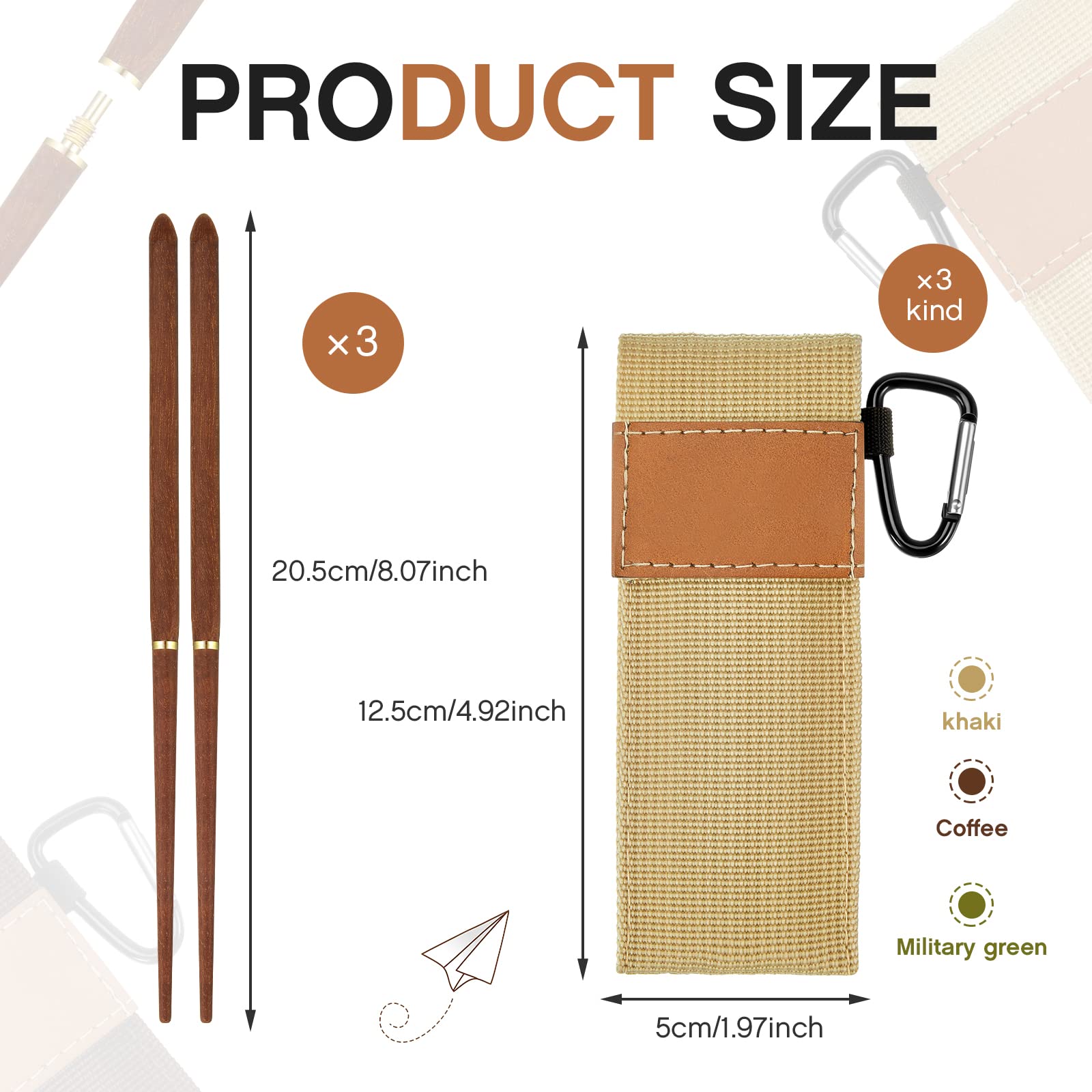 3 Pieces Rosewood Foldable Wood Chopsticks Portable Outdoor Utensils Reusable Travel Chopsticks Collapsible Chopsticks with 3 Pieces Carrying Pouch