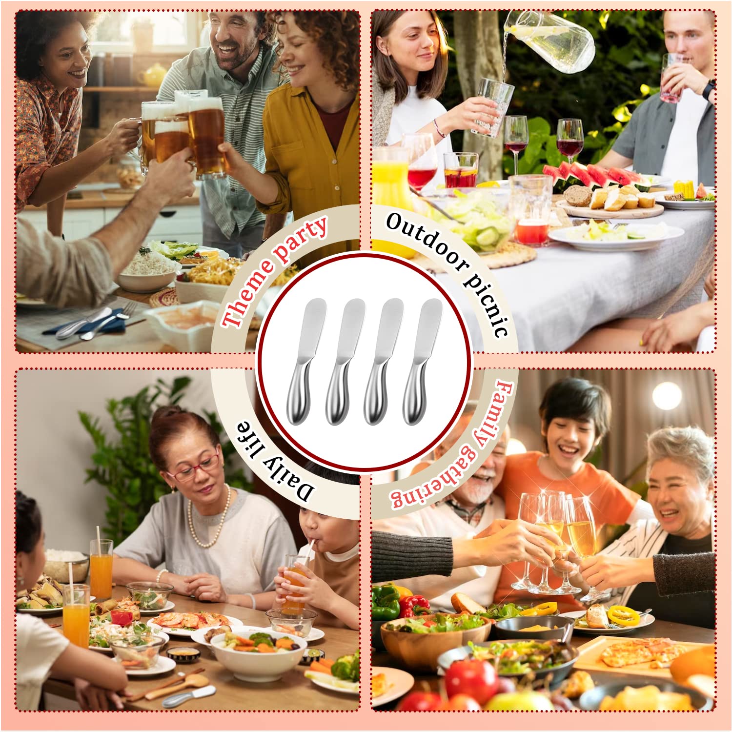 Mlurcu Butter Knife Butter Spreader Knives 4 PCS Stainless Steel Cheese Butter Spreader Knife Set Charcuterie Utensils Cheese Knives Butter Knife Spreader for Cheese Cold Butter Jam Pastry making