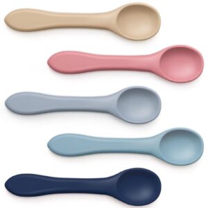 5 pieces baby spoons silicone baby spoons infant baby feeding spoons soft silicone baby spoons bendable baby food spoon toddler training spoon for infant kids toddlers children baby gift