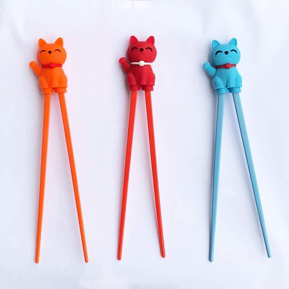 Carykon Cute Tableware Learning Training Helper Chopsticks for Kid Beginner Adult (3pcs, Lucky cat)