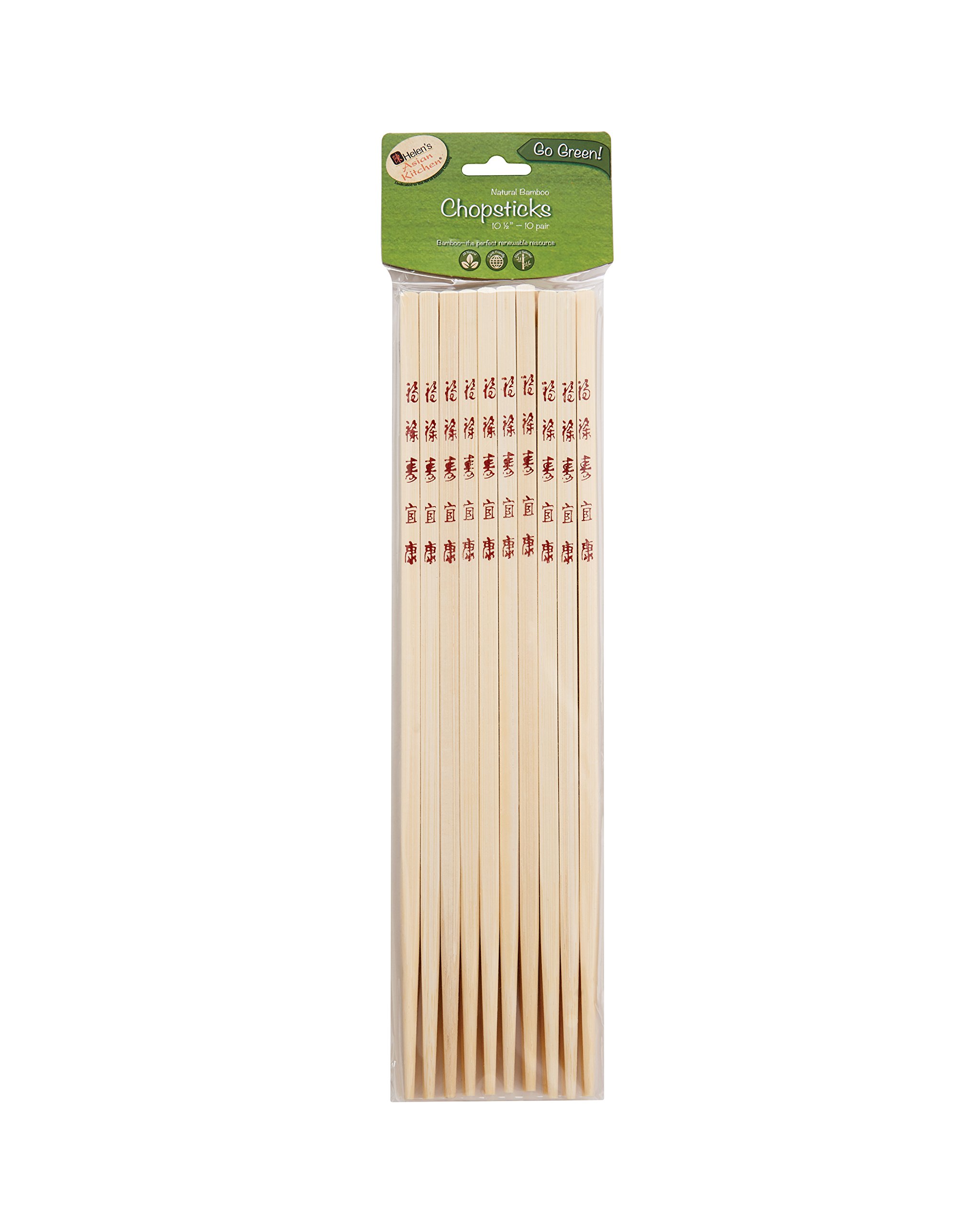 Helen’s Asian Kitchen Chopsticks, 10.5-Inches, 10-Pair, Natural Bamboo