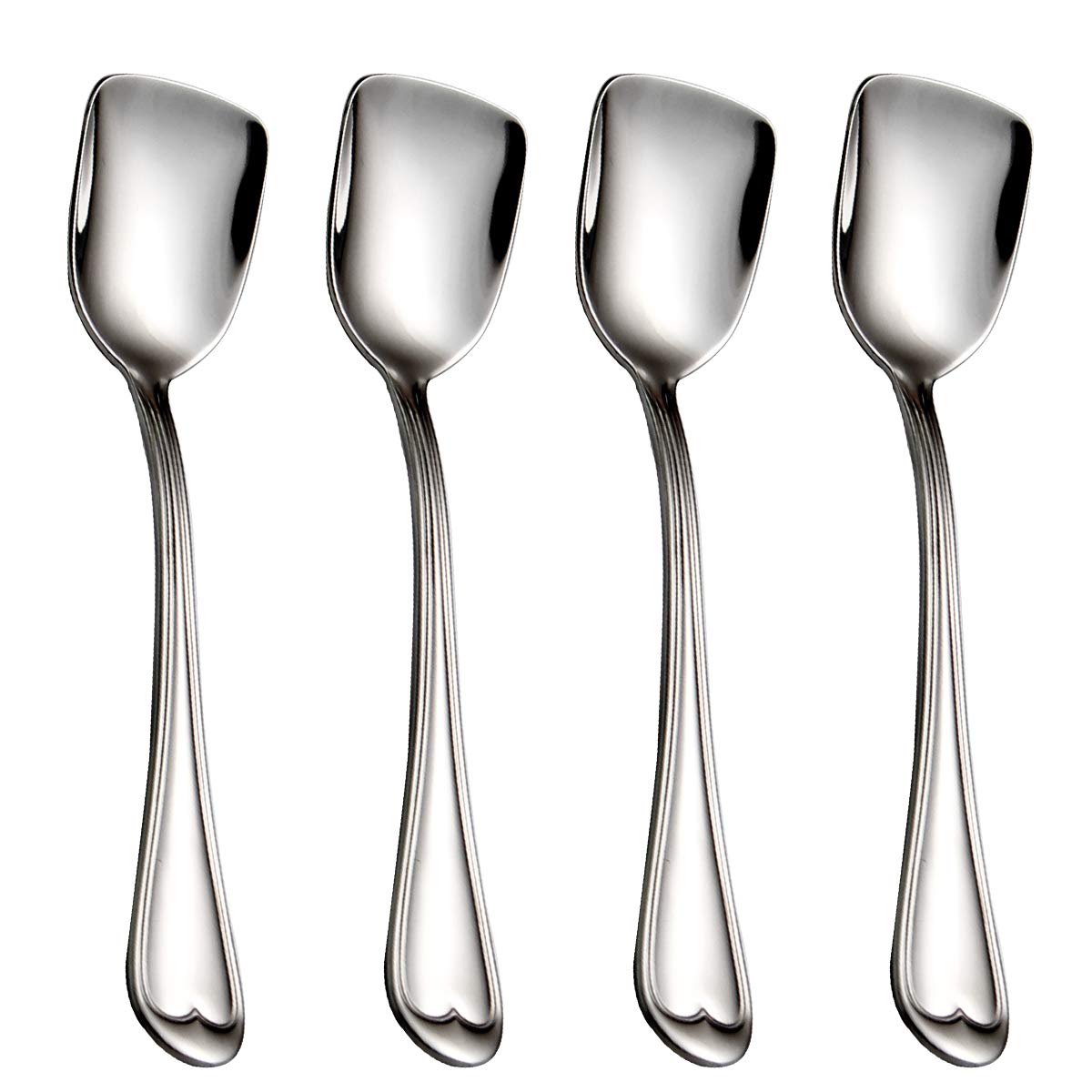 Dessert Spoons, Square Head Spoons, 18/10 Stainless Steel Spoon Set of 4,Ice Cream Spoons, Stirring Spoon for Tea, Dessert, Sugar