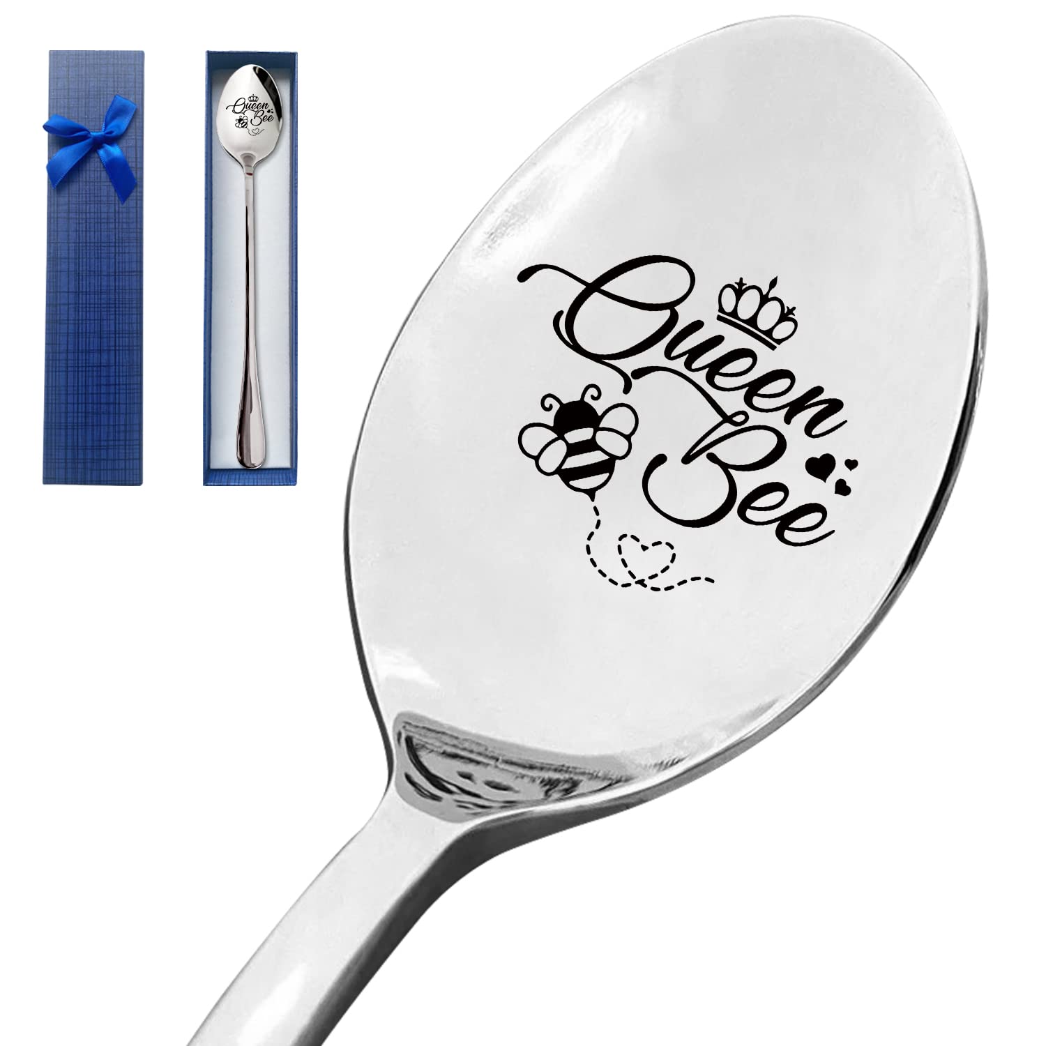 HSSPIRITZ Queen Bee Funny Engraved Stainless Steel Spoon,Funny Bee Themed Gifts for Bee Lovers,Bestie,Sisters Gift,Gifts for Women, Girls,Girlfriends,Friends,Families on Birthday,Valentine, Christmas