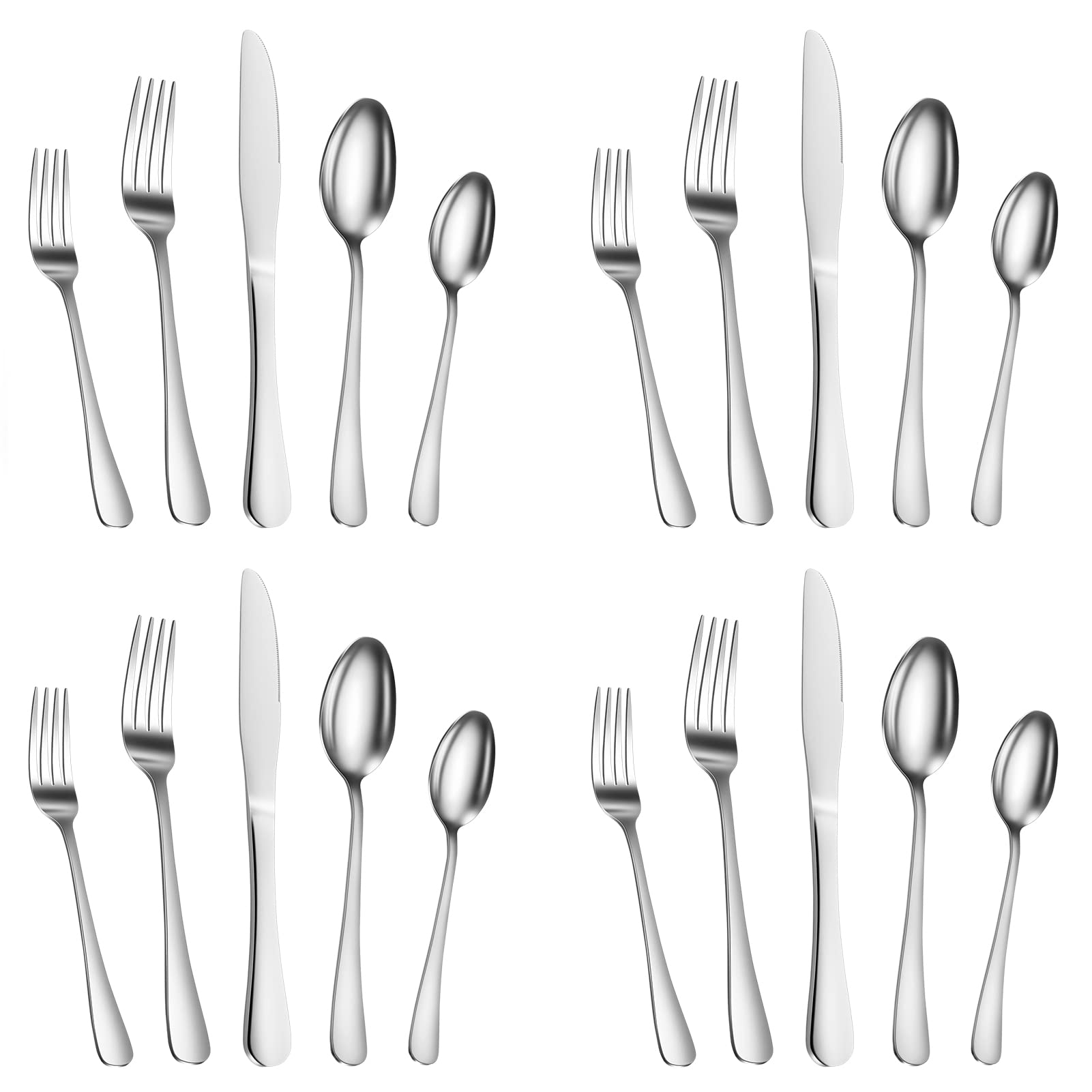 Silverware Set for 4, 20-piece Flatware Set Service for 4, Stainless Steel Cutlery Utensils Set, Home Kitchen Restaurant Silverware Tableware Sets, Mirror Polished Knife Fork Spoon Set