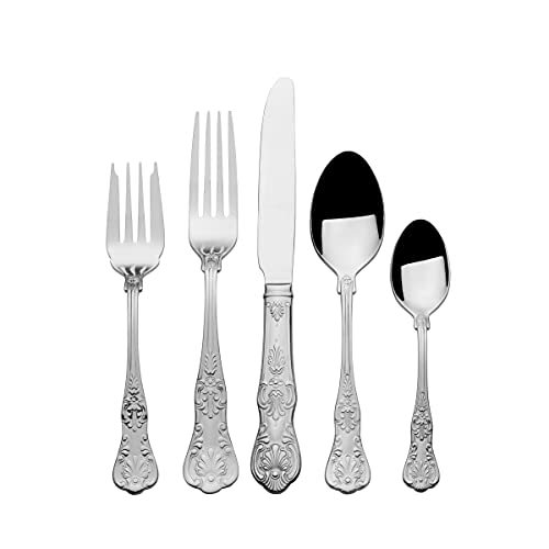 Wallace Queen 65-Piece 18/10 Stainless Steel Flatware Set, Silver, Service for 12 -