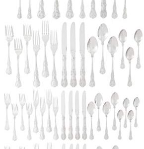 Wallace Queen 65-Piece 18/10 Stainless Steel Flatware Set, Silver, Service for 12 -