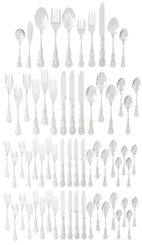 Wallace Queen 65-Piece 18/10 Stainless Steel Flatware Set, Silver, Service for 12 -