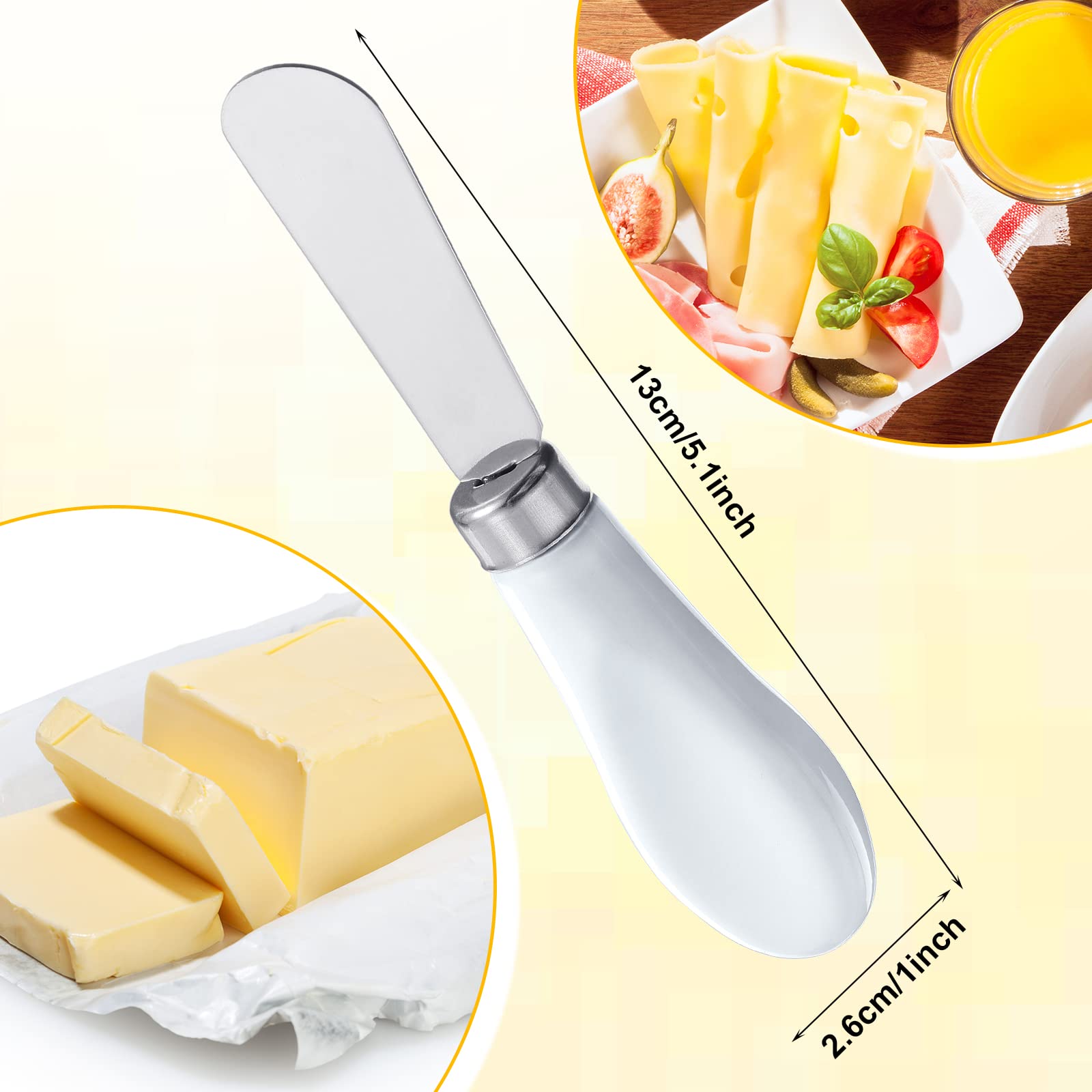 Mixweer 8 Pcs Cheese Spreader Knives Butter Spreader Knife Stainless Steel Spreader Knife with White Porcelain Handle for Kitchen, 5.1 Inch