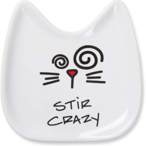 Pavilion Gift Company Blobby Cat, Cat Spoon Rest "Stir Crazy", 5", White