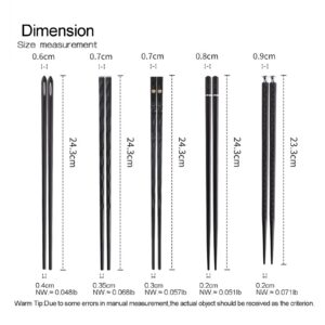 5 Pairs Food Grade PET+Glass Fiber Alloy Polymer Laser Engraving Japanese Metal Chopsticks, Squared Edge Non-Slip Chop Sticks Pack Reusable Gift with Case