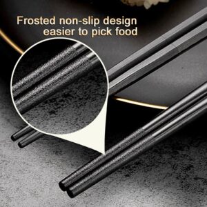 5 Pairs Food Grade PET+Glass Fiber Alloy Polymer Laser Engraving Japanese Metal Chopsticks, Squared Edge Non-Slip Chop Sticks Pack Reusable Gift with Case