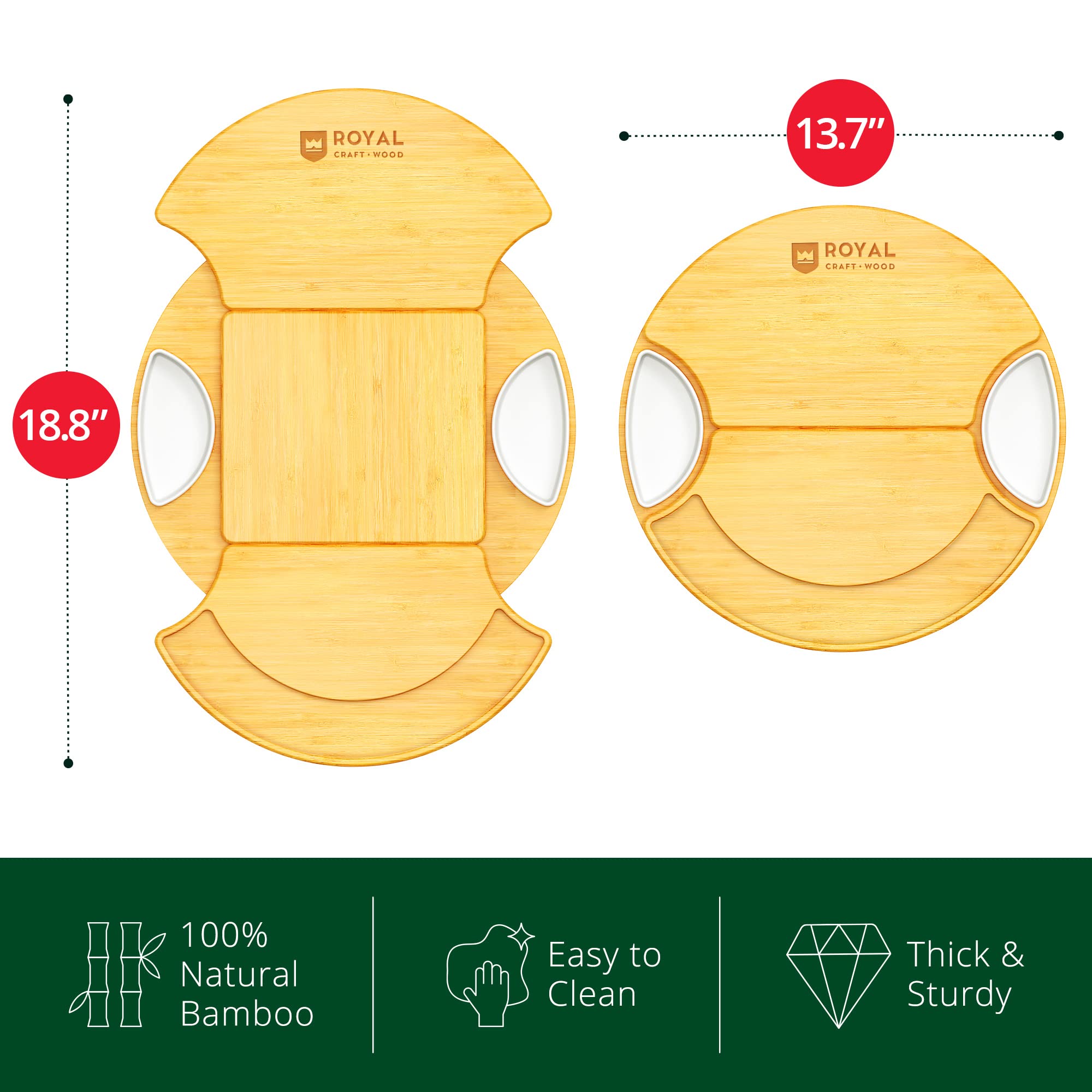 ROYAL CRAFT WOOD Large Round Cheese Board and Knife Set