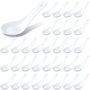 50 pieces ceramic soup spoons bulk chinese spoon sets ceramic asian spoons ceramic chinese spoons porcelain ramen spoons with long hooked handles for cereal pho wonton miso appetizer