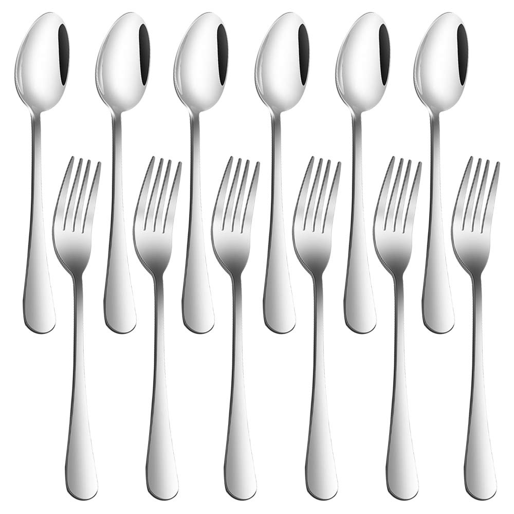 Set of 12, Stainless Steel Dinner Forks and Spoons, findTop Heavy-duty Forks (8 Inch) and Spoons (7 Inch) Cutlery Set