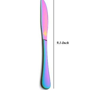 WYT Colorful Dinner Knives Set of 8, Stainless Steel Rainbow Premium Dinner Knife 9.1-Inche, Muticolorful 8-Piece Cutlery Dinner Knives, Mirror Polish, Dishwasher Safe…