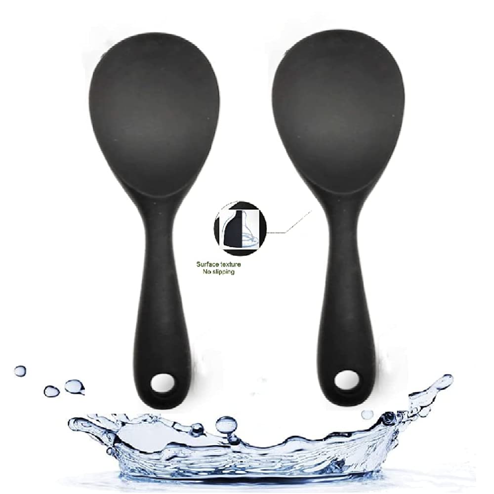 Armrouns Silicone Rice Paddle Spoon 2PCS, Non Stick Heat Resistant Kitchen Works for Rice,Mashed Potato. (Casual Black)