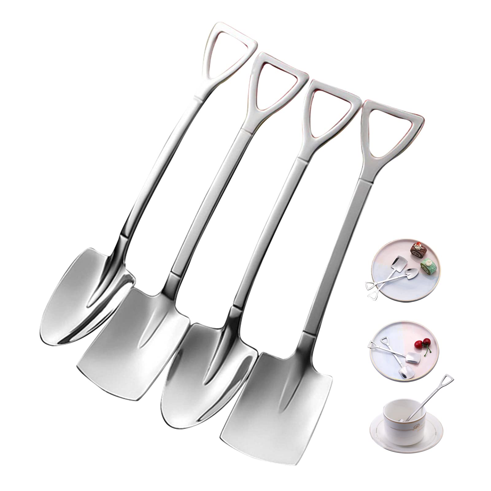 TAORANJU Shovel Spoons for Desserts, 4 Pcs Stainless Steel Ice Cream Spoons Espresso Spoons Coffee Spoons Reusable Tiny Pointed Spoons for Dessert Tea Sugar Cake Yogurt