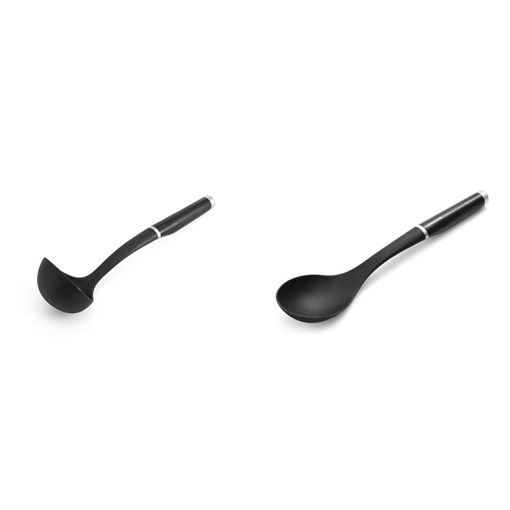 KitchenAid Classic Soup Ladle, One Size, Black 2 & Classic Basting Spoon, One Size, Black 2