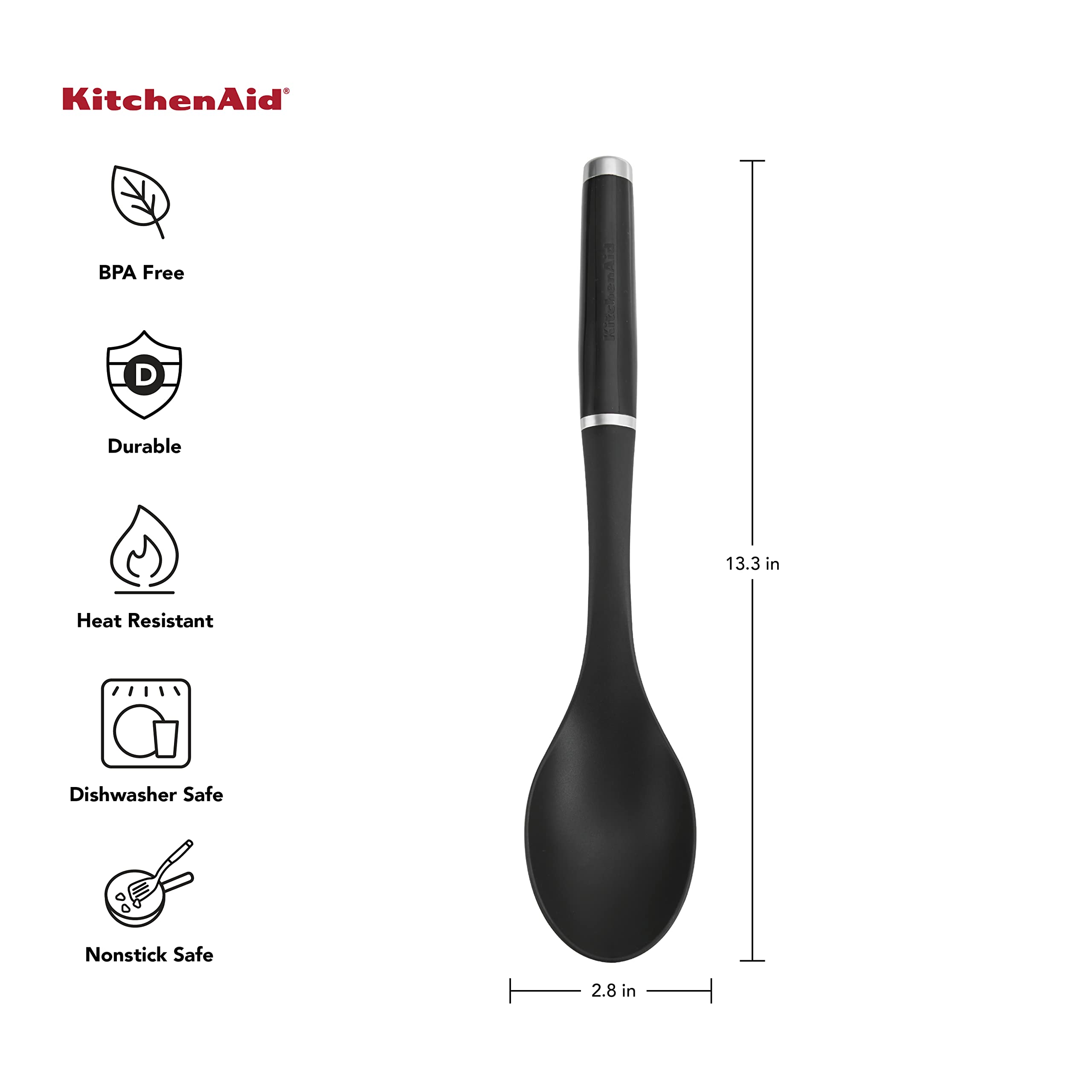 KitchenAid Classic Soup Ladle, One Size, Black 2 & Classic Basting Spoon, One Size, Black 2