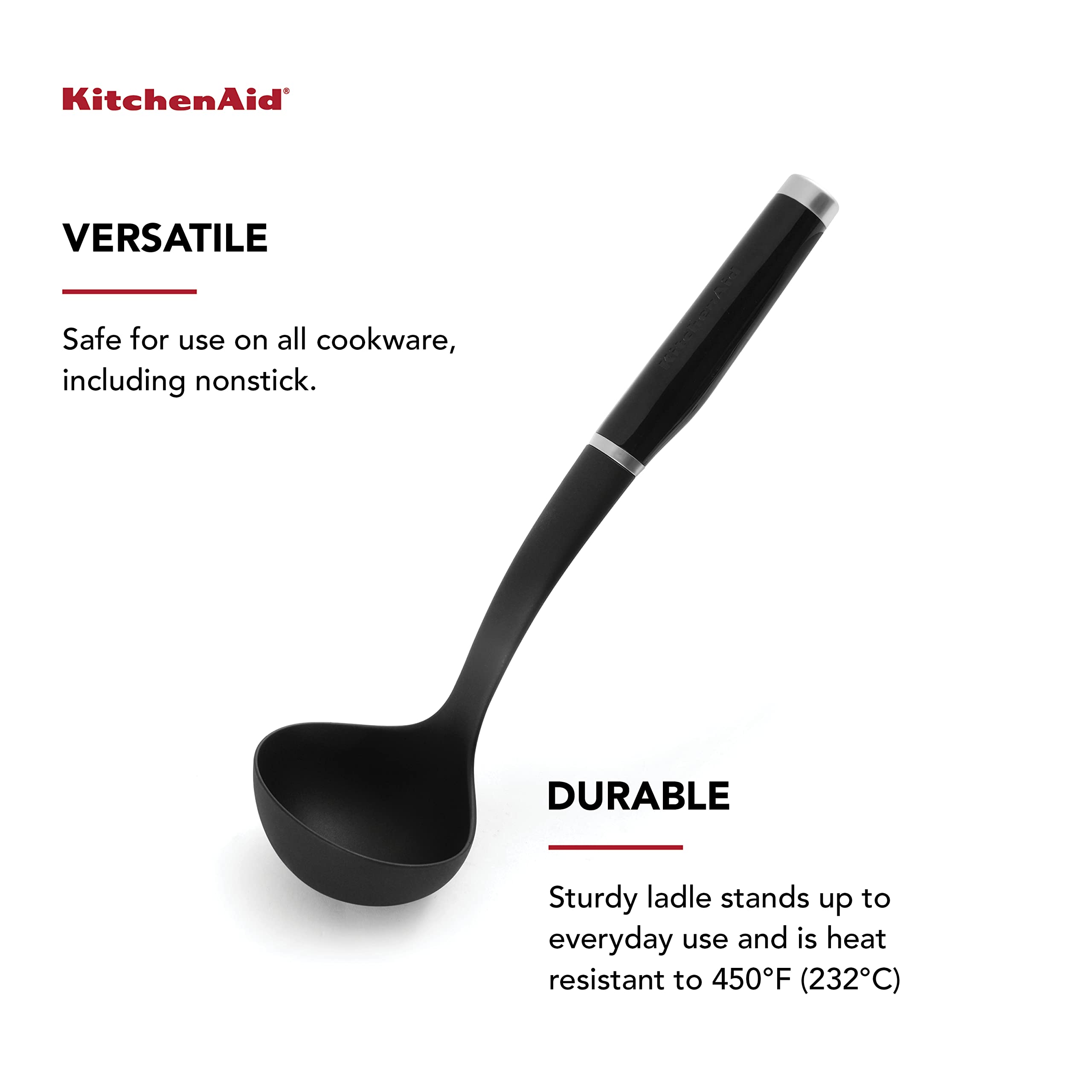 KitchenAid Classic Soup Ladle, One Size, Black 2 & Classic Basting Spoon, One Size, Black 2