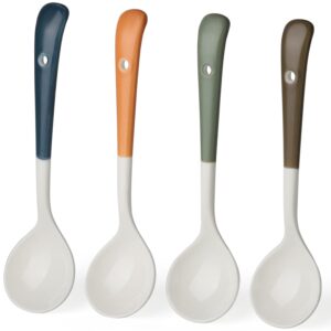 ceramic dessert spoon long handle dinner spoons set of 4 korean porcelain spoons for eating dessert appetizers cereal (double color)