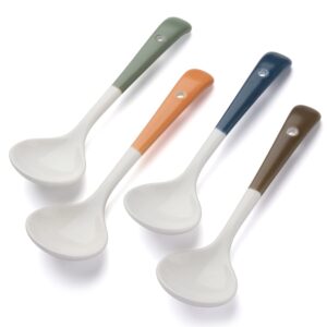 Ceramic Dessert Spoon Long Handle Dinner Spoons Set of 4 Korean Porcelain Spoons for Eating Dessert Appetizers Cereal (Double Color)