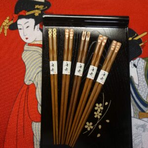 JapanBargain 4515, Bamboo Chopsticks Reusable Japanese Chinese Korean Wood Chop Sticks Hair Sticks 5 Pair Gift Boxed Set Dishwasher Safe (Brown)