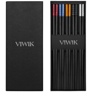 viwik 5 pairs fiberglass premium chopsticks cute diamond patch reusable chopsticks easy to use lightweight japanese korean chopstickst dishwasher safe matte anti-slip gift sets with box, 9.6 inch