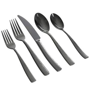 gibson home gibson elite flatware set, service for 4 (20pcs), hammered black